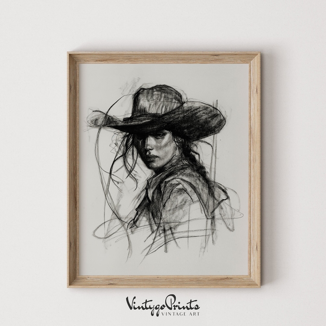 Western Cowgirl Portrait Sketch | Western Woman Drawing | Scribble Art ...