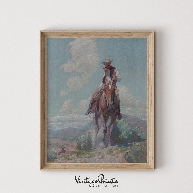 Vintage Cowboy Portrait Painting: Rustic Western Wall Art (digital ...