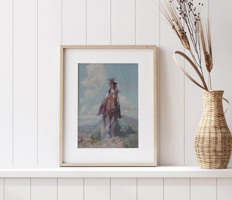 Vintage Cowboy Portrait Painting: Rustic Western Wall Art (digital ...