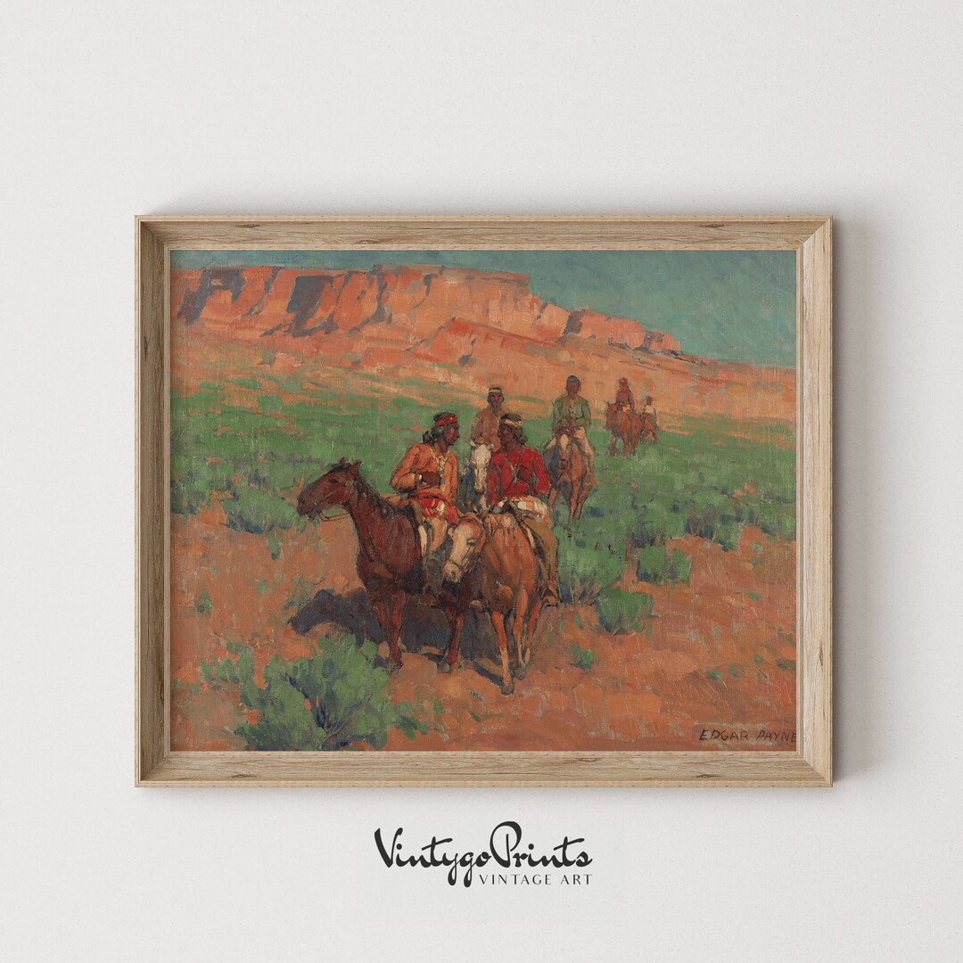 Vintage Native American Horse Riders Print: Southwestern Landscape ...