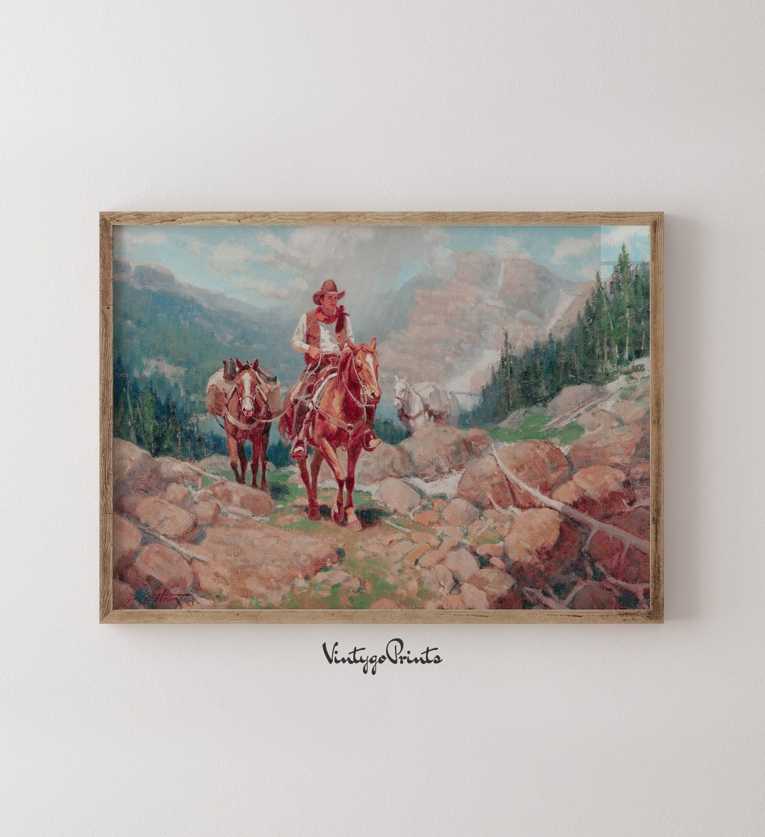 Vintage Western Painting Old West Decor Southwest Cowboy - Etsy