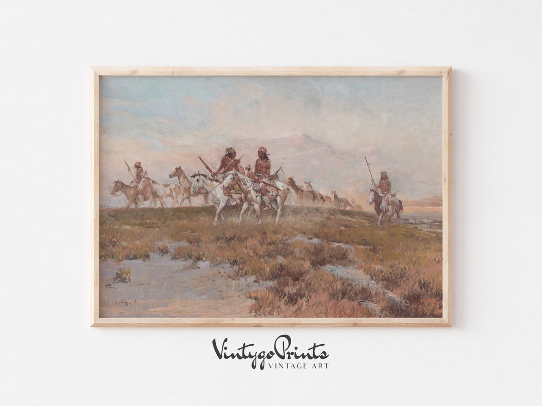 Vintage Native Americans Oil Painting Rural Landscape Wall - Etsy