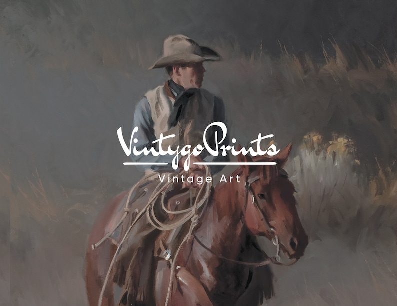 Vestern Cowboy Portrait Oil Painting Rustic Horse Rider - Etsy