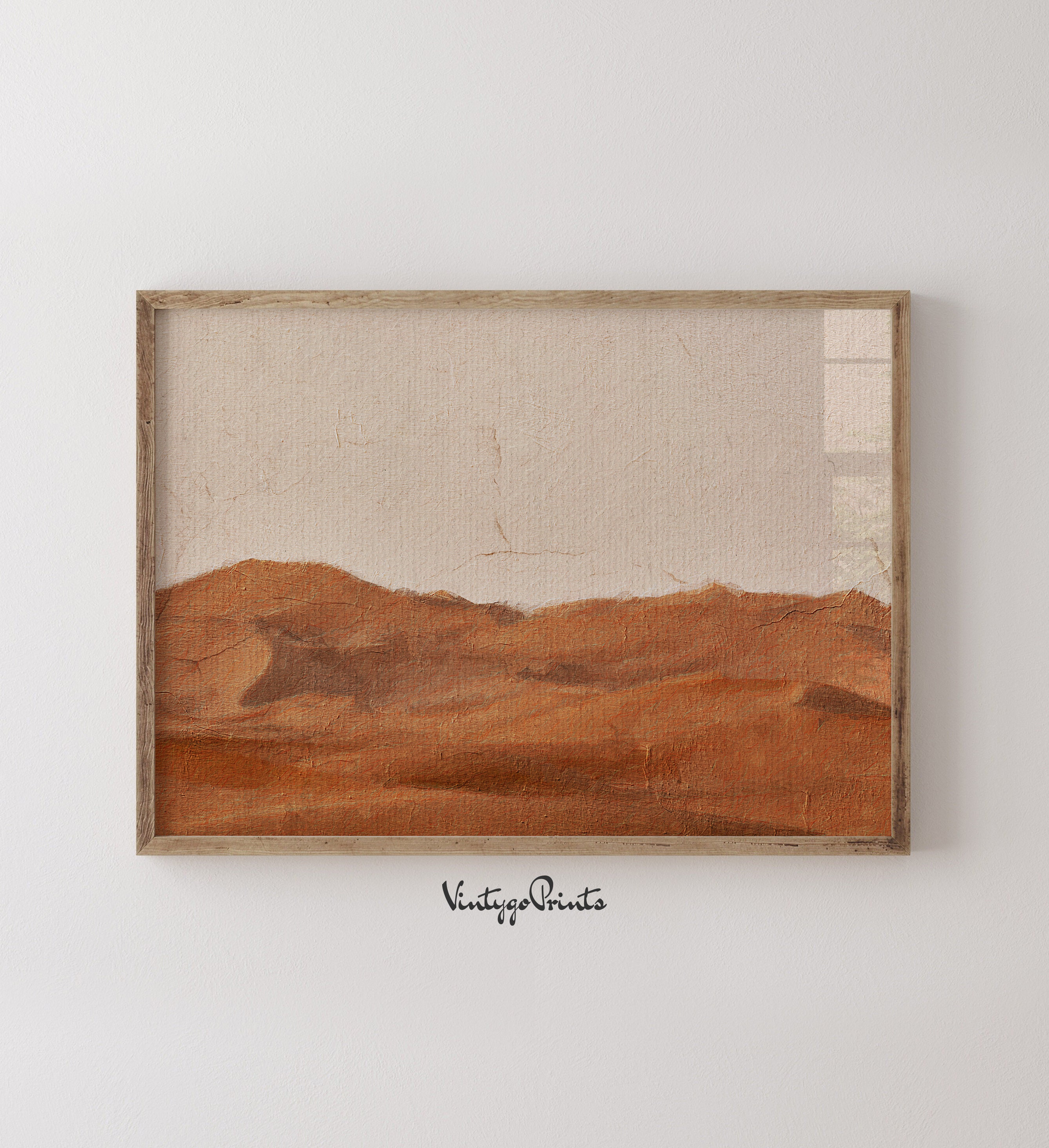 Vintage Desert Landscape Oil Painting: Earth Tone Wall Art (printable ...