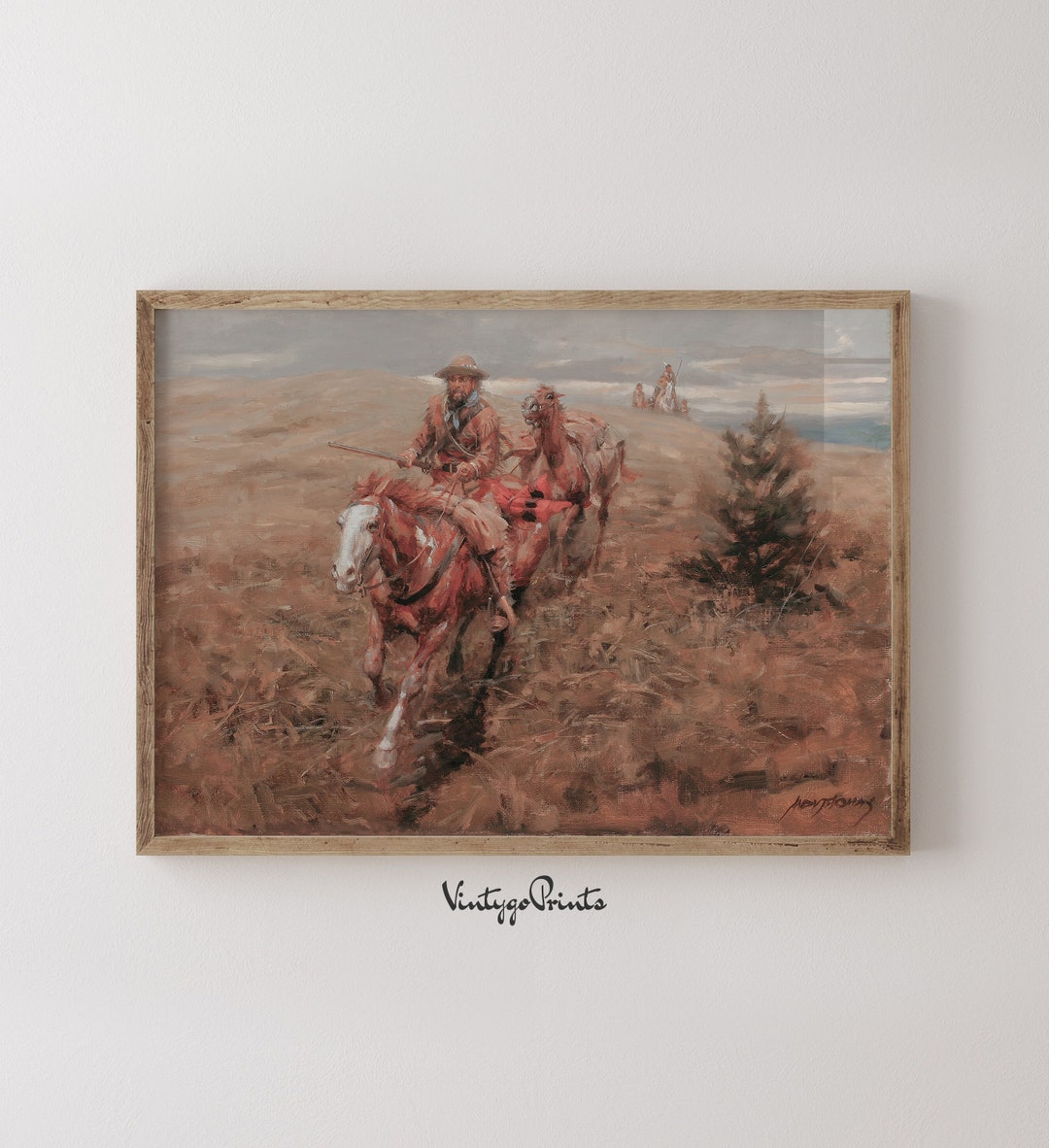 Western Cowboy Oil Painting Vintage Horse Riders Wall Art - Etsy