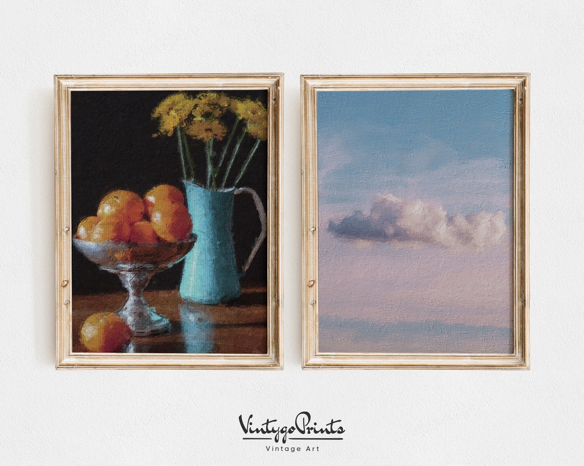 Vintage Still Life Gallery Set Oil Painting Antique Clouds - Etsy