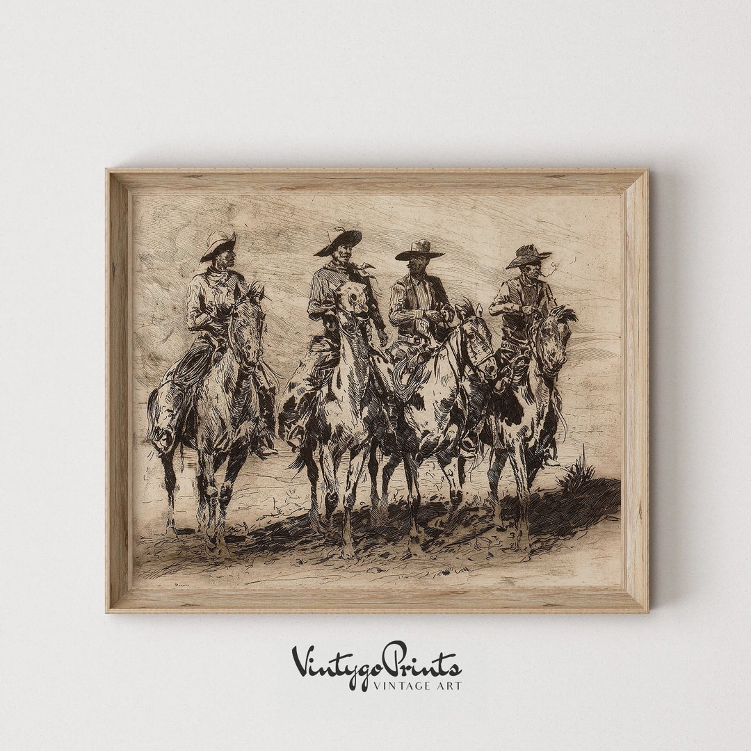 Vintage Cowboy Gang Sketch: Southwestern Horse Art (digital Download ...