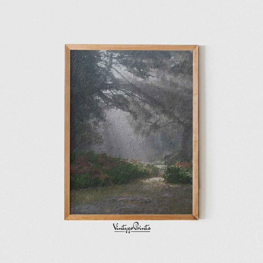 Neutral Forest Landscape Print | Antique Oil Painting | Rustic Wall Art ...