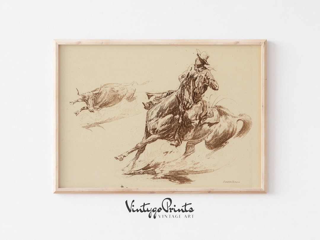 Southwestwen Drawing Western Cowboy Sketch Art Old West - Etsy