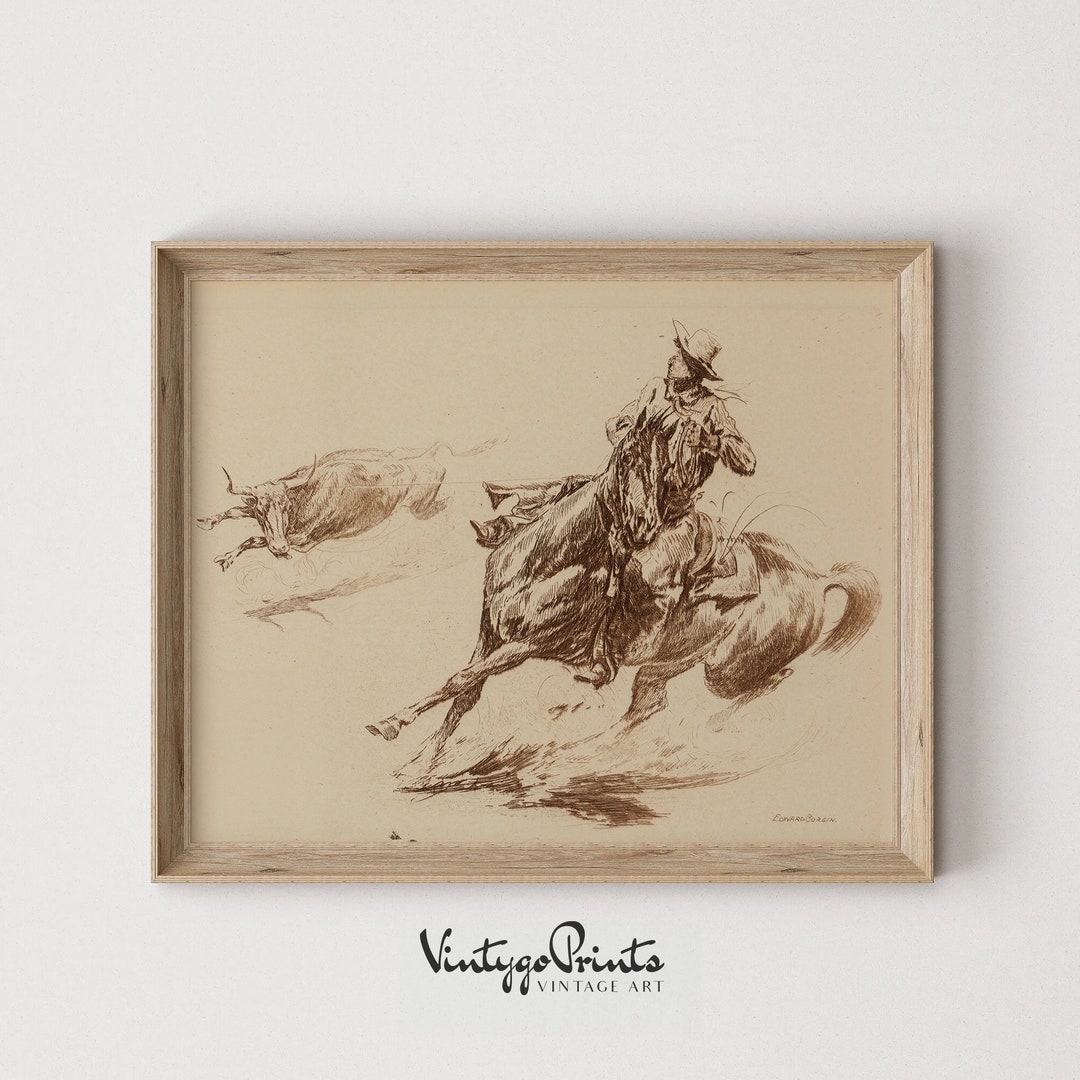 Southwestwen Drawing | Western Cowboy Sketch Art | Old West Theme ...