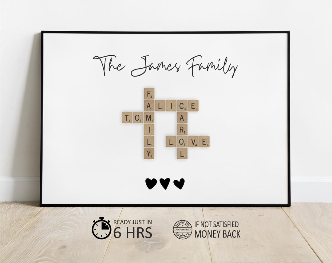 Personalised Scrabble Print, Crosswords Puzzle Poster, Custom Letter ...