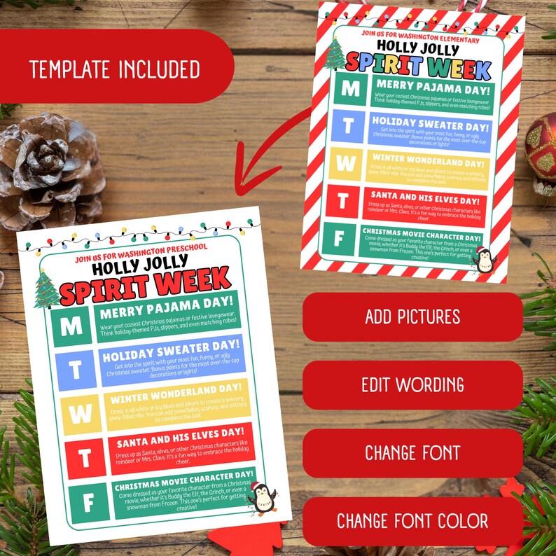 Christmas School Spirit Week Template: Editable Canva Flyer (8.5x11 ...