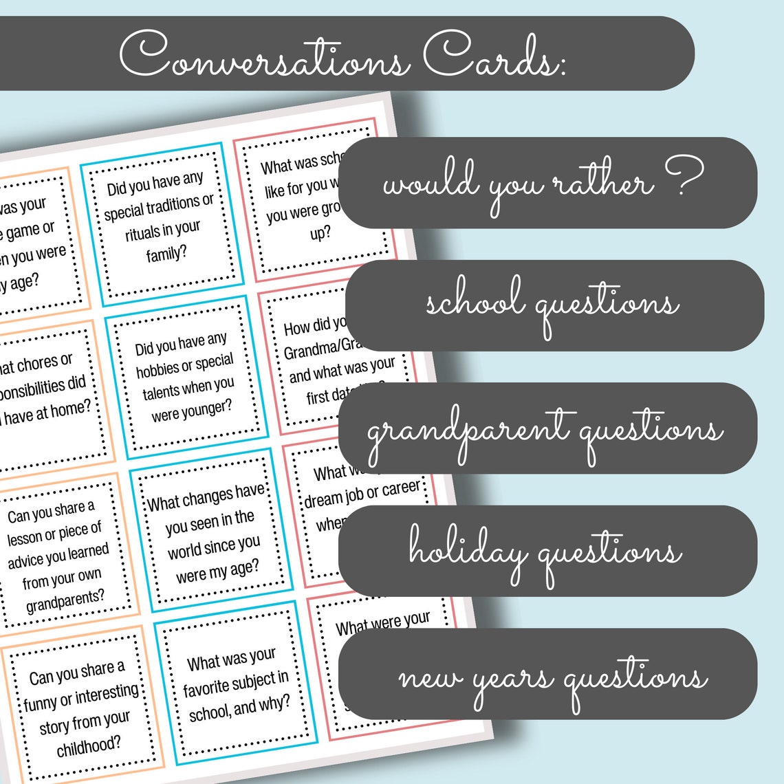 Conversation Card, Conversation Game, Conversation Starter, Family ...