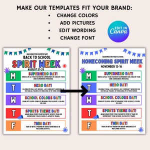 Editable Spirit Week Flyer Templates: School Event Itinerary (canva ...