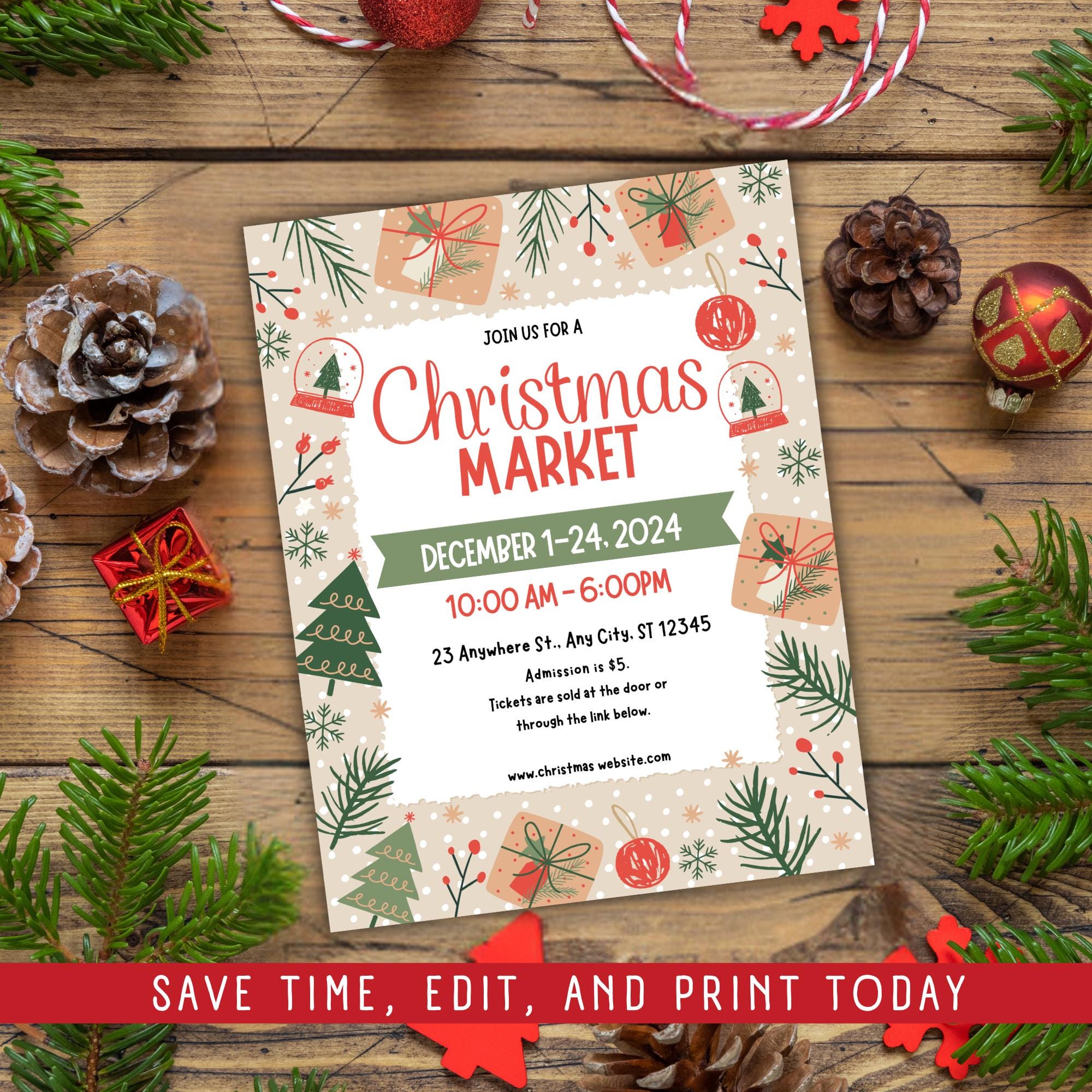 Editable Holiday Market Flyer: Canva Templates (8.5 X 11 Inches) - Etsy