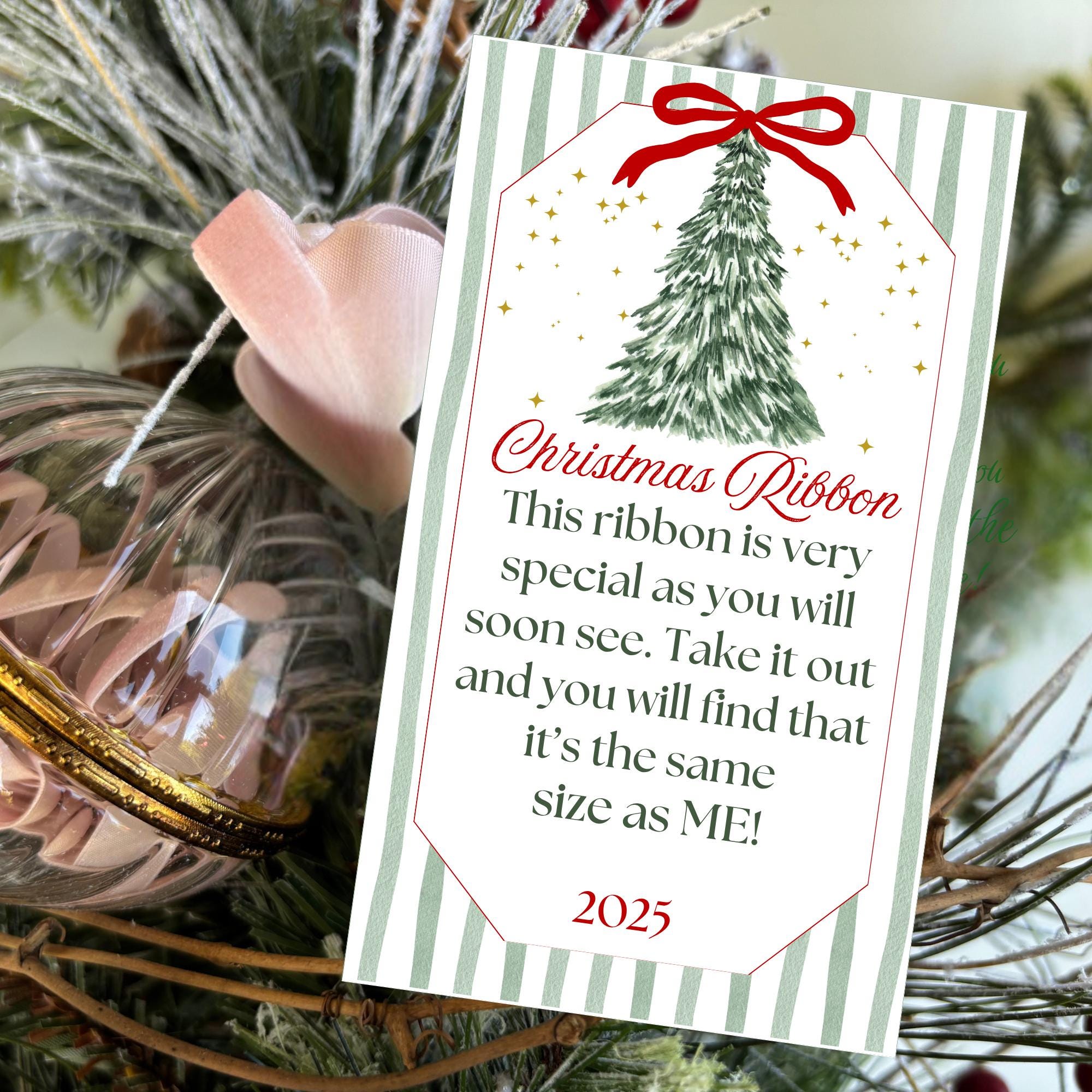 Editable Christmas Ornament Tag: Ribbon Height Keepsake (digital ...