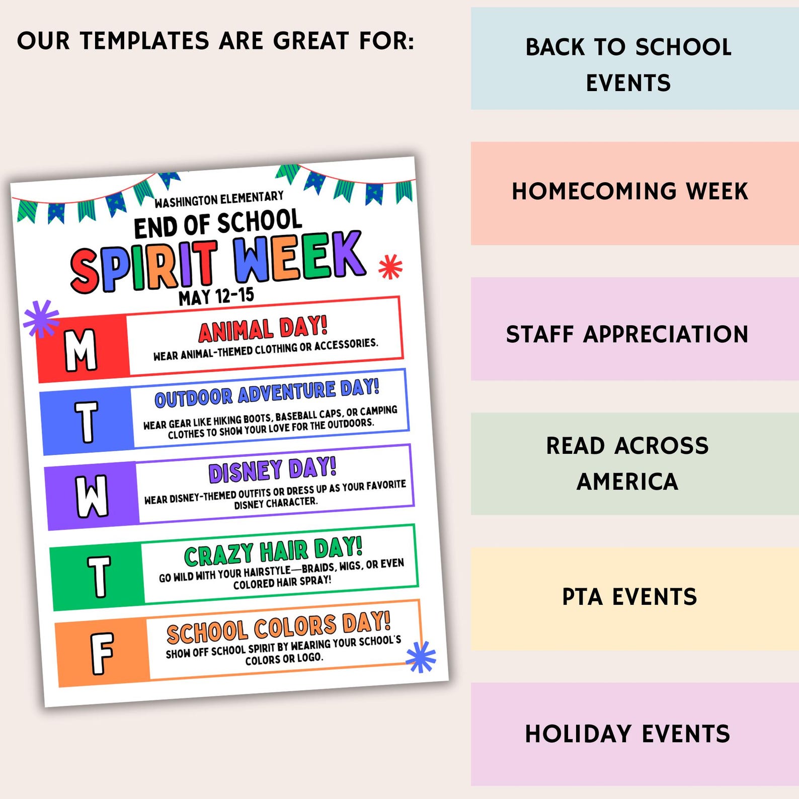 Editable Spirit Week Flyer Templates: School Event Itinerary (canva ...