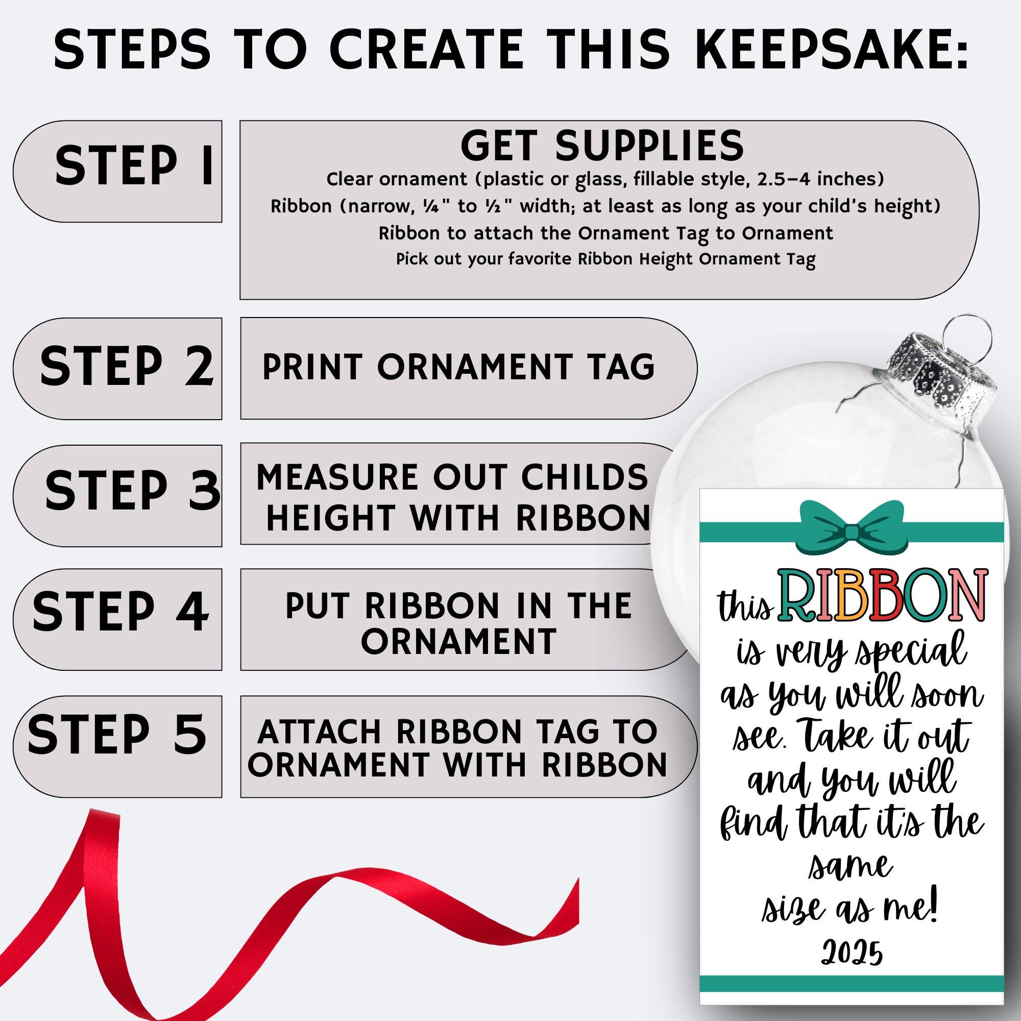 Editable Height Keepsake Ornament Tag: Ribbon Ornament (digital ...