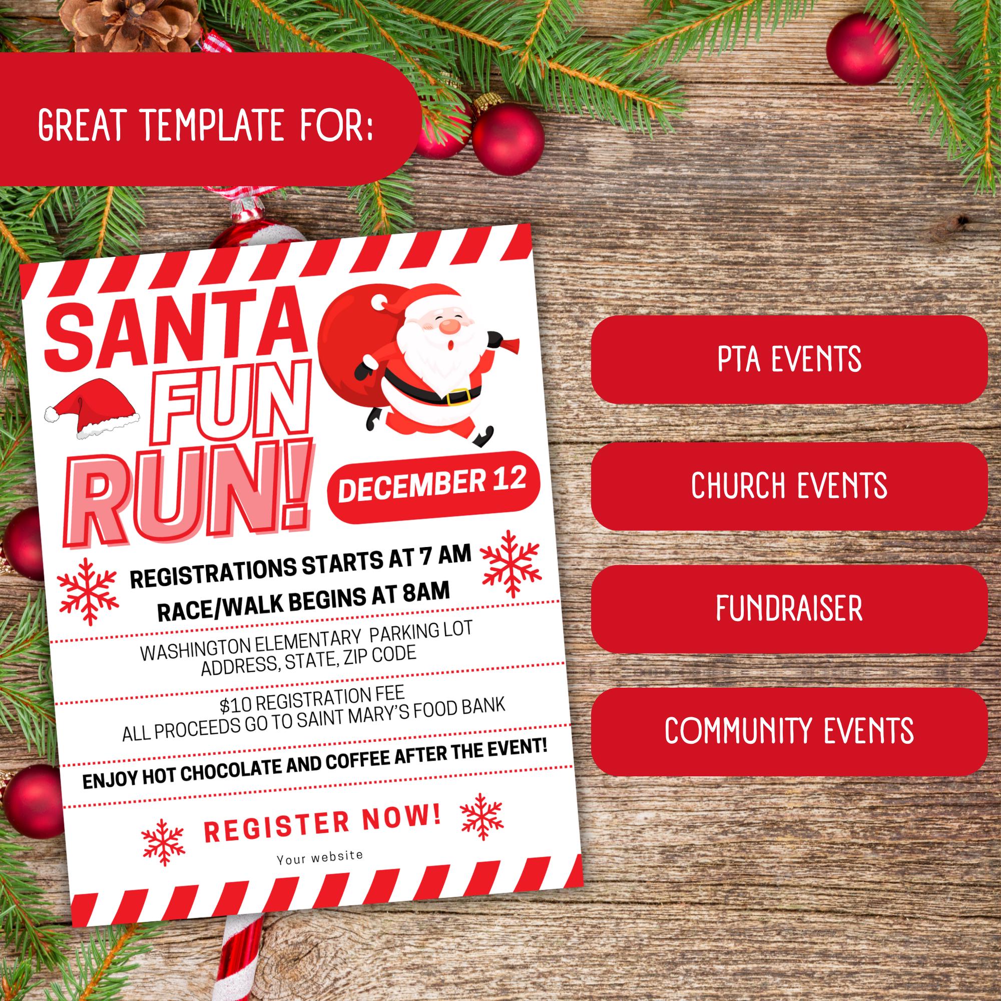 Santa Fun Run Flyer: Editable Charity Event Template (digital Download ...