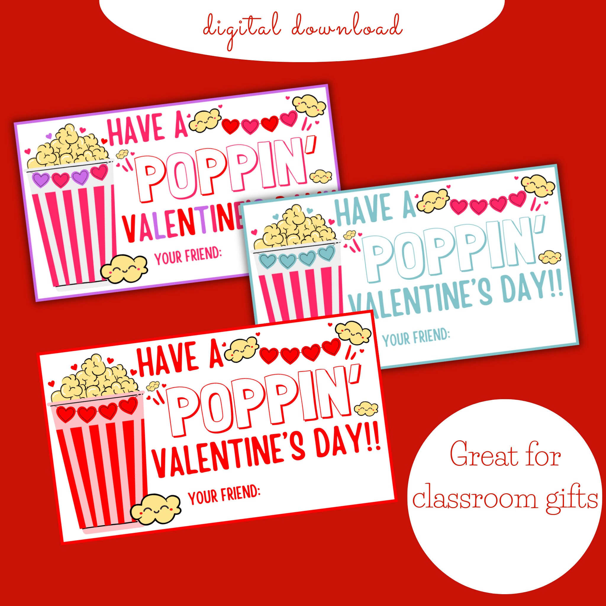 Editable Popcorn Valentine Tags: Printable Kids Cards (digital Download ...
