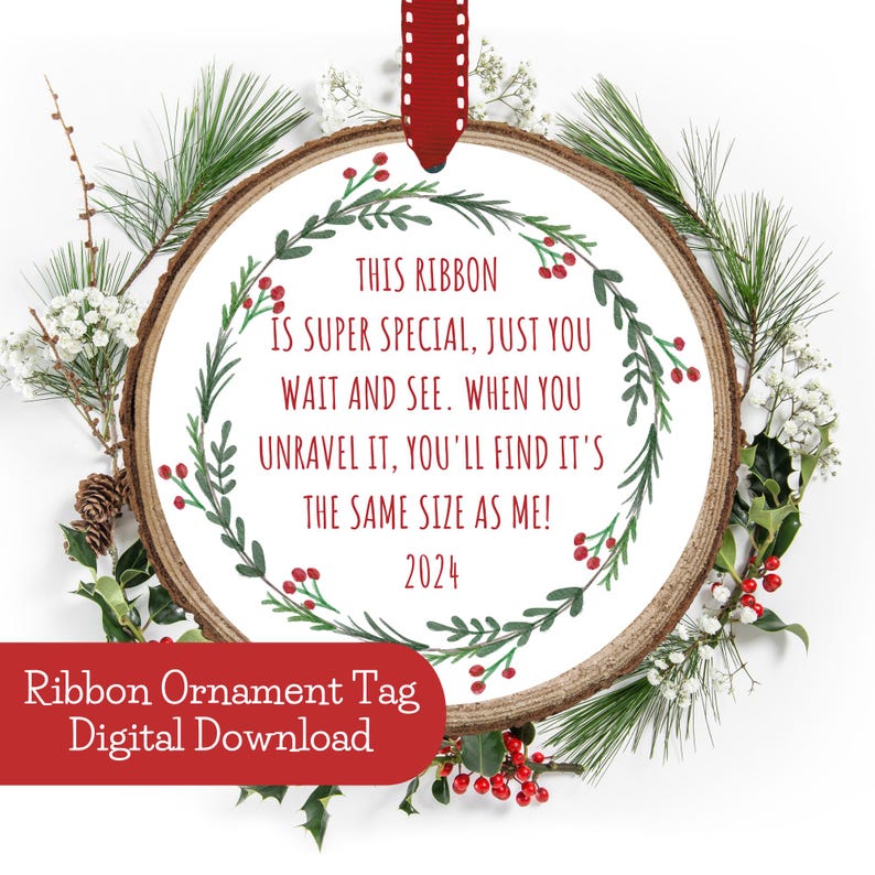 Height Keepsake Ornament Tag: Ribbon Growth Tracker (PNG Digital ...
