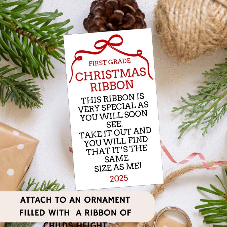Editable Christmas Ornament Tag: Ribbon Height Keepsake (canva Template ...