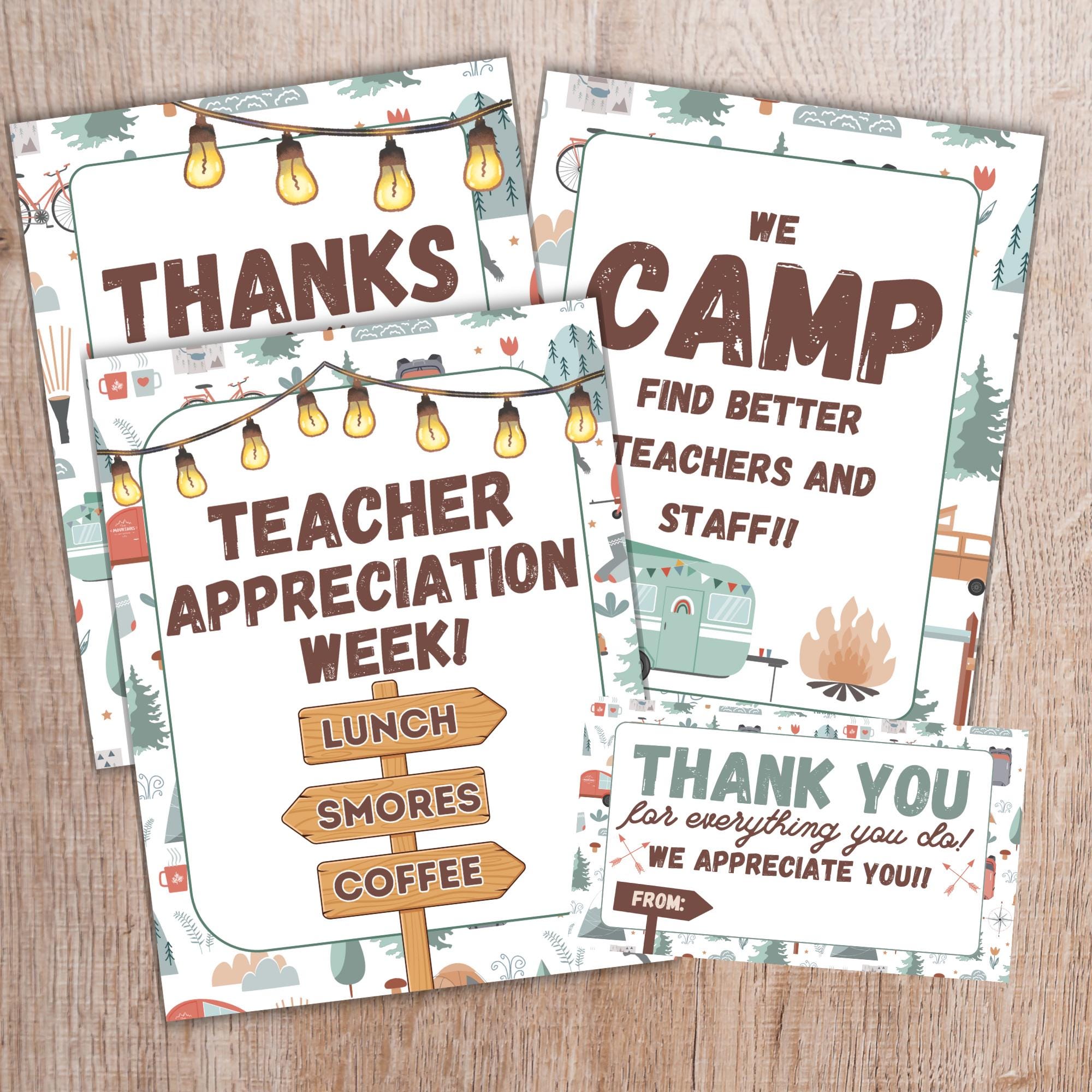 Camping Theme Teacher Appreciation Signs Bundle (PDF) - Etsy