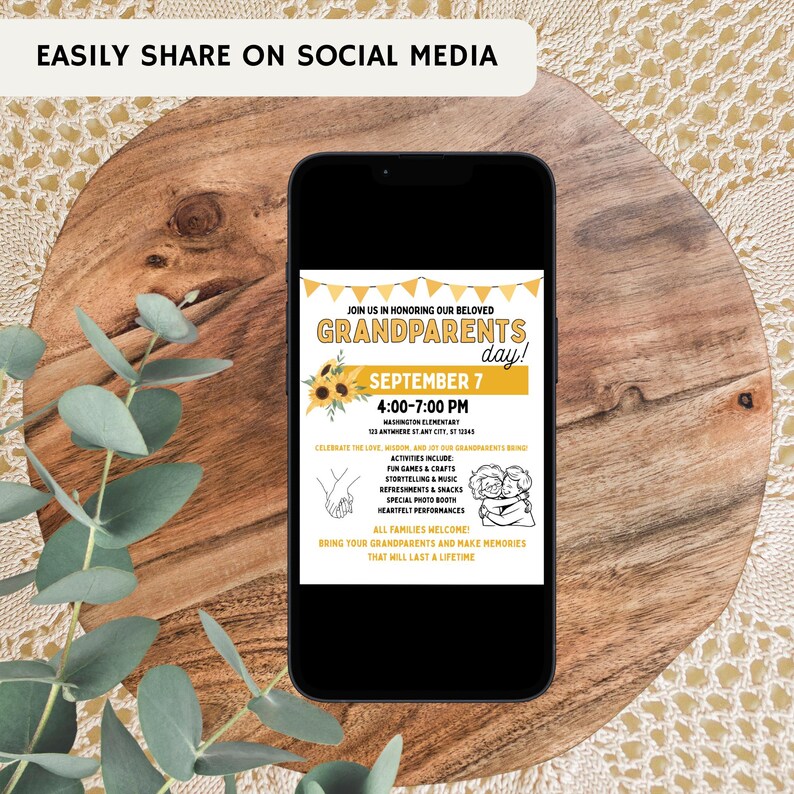 Editable Grandparents Day Flyer | Canva Template | Printable School or ...