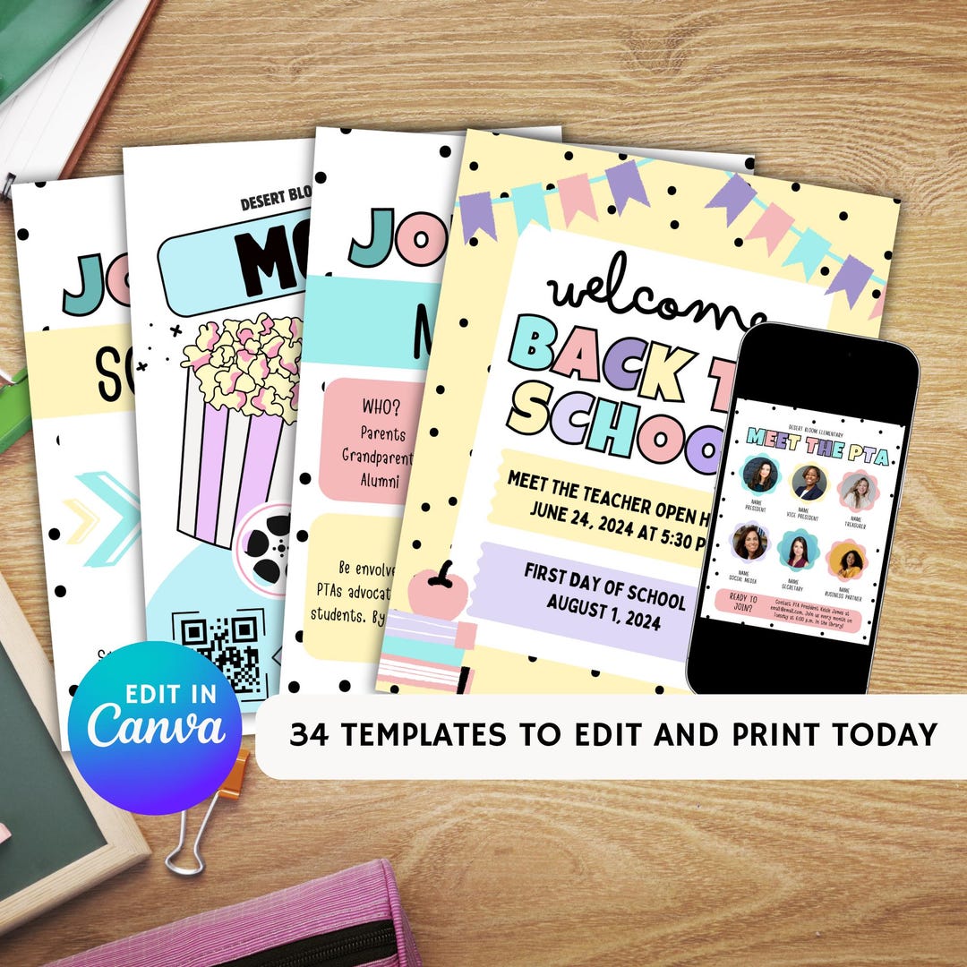 Editable PTA Flyer Templates: School Event Kit (canva, 8.5x11 Inches ...