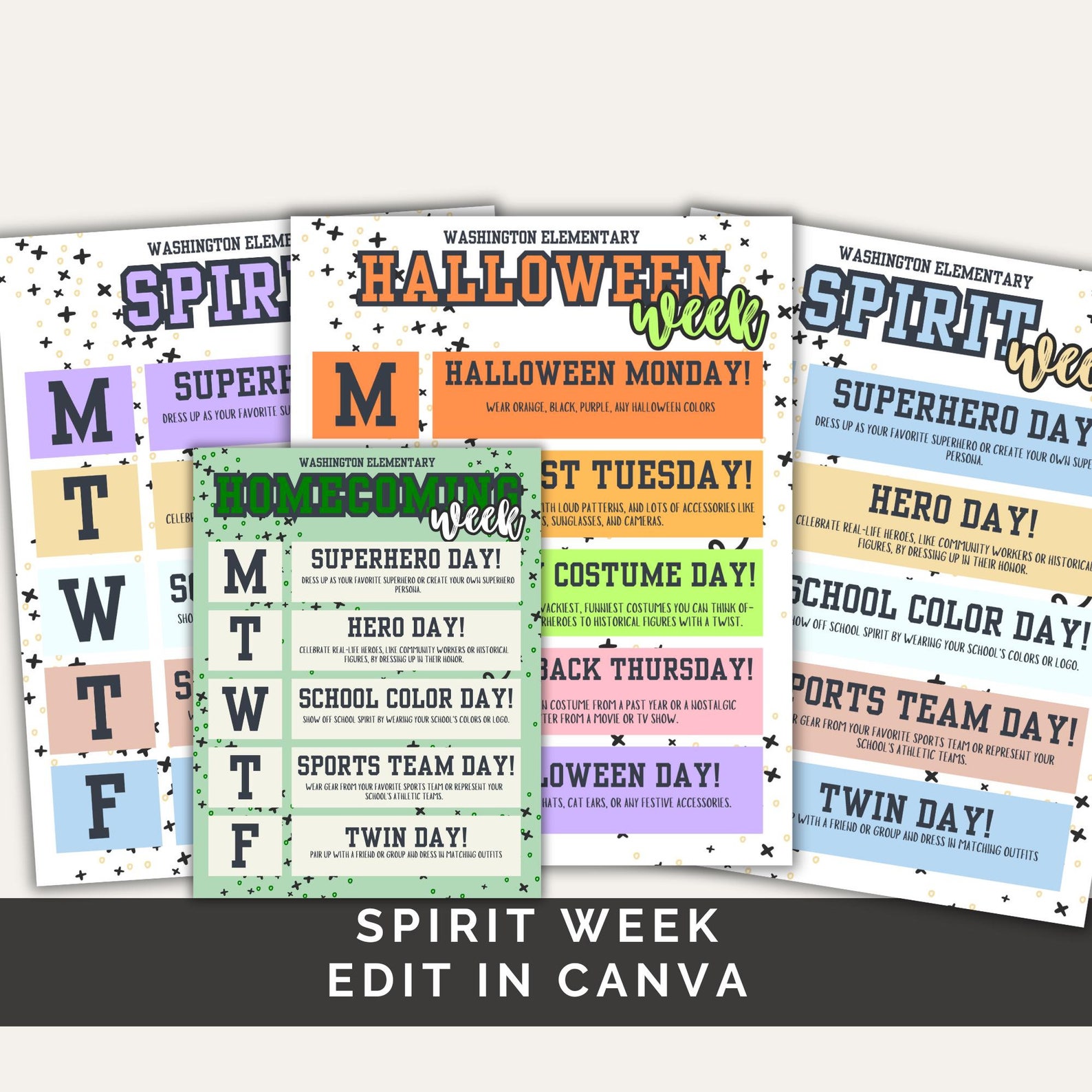 Spirit Week, Halloween Spirit Week, Winter Spirit Week, Fall Spirit ...