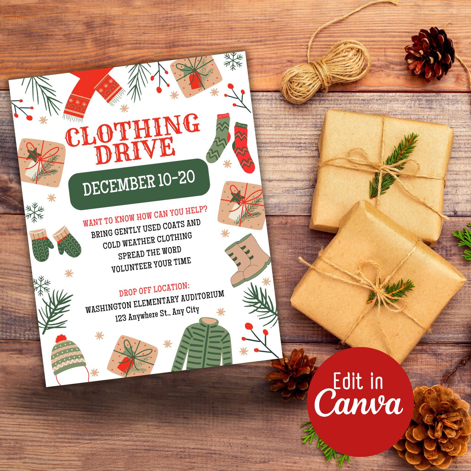 Editable Toy Drive Flyer Templates: Christmas Charity Event (canva ...