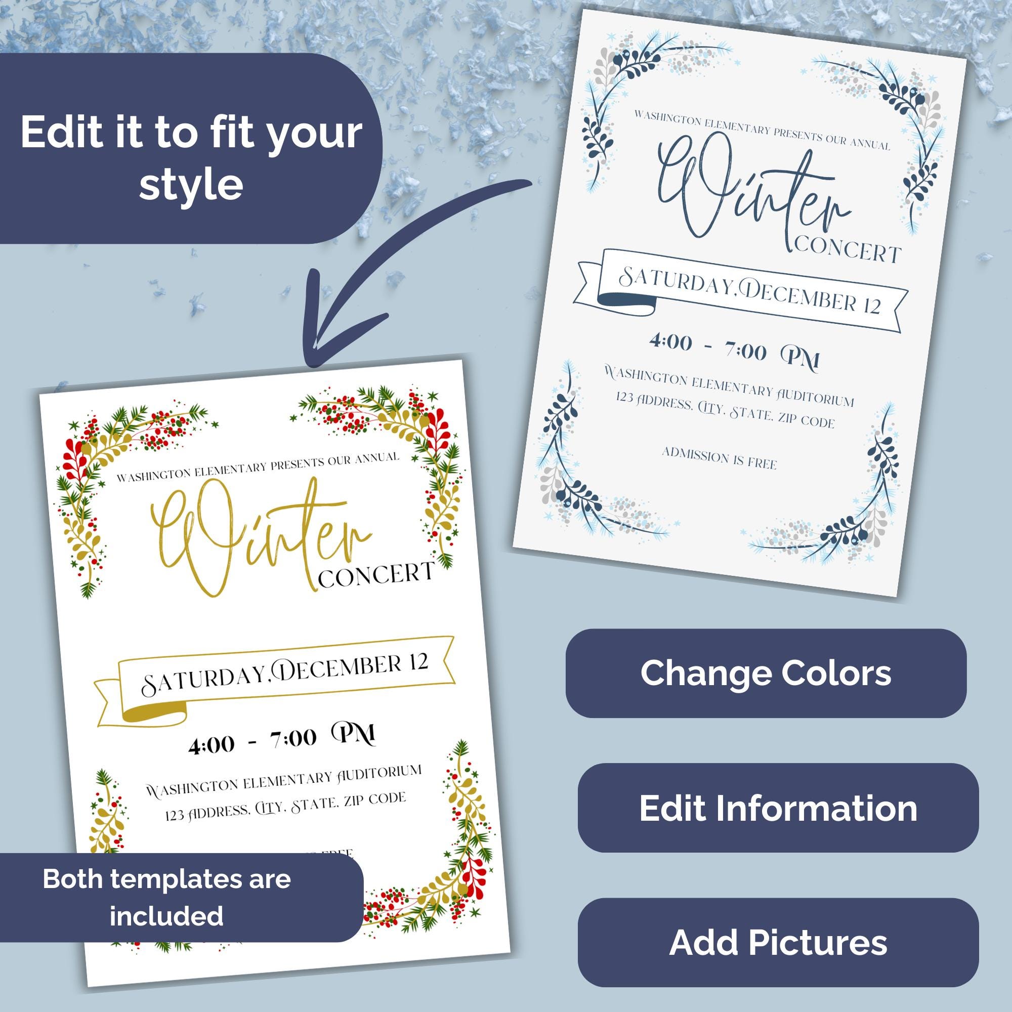 Winter Concert Program Template: Editable Canva Flyer (digital Download ...