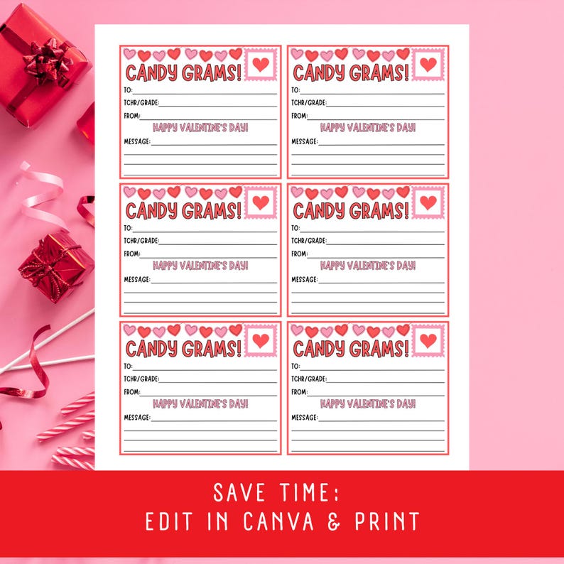 Valentine Candy Gram Flyer & Tags: Editable Canva Template - Etsy