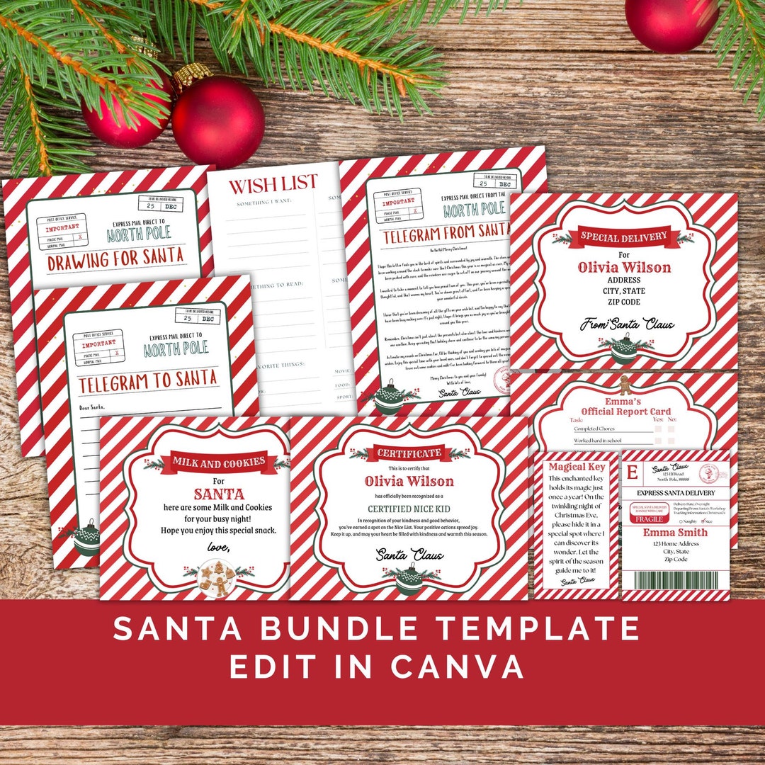 Santa Bundle: Editable Letter, Wish List, Magic Key (canva Templates ...