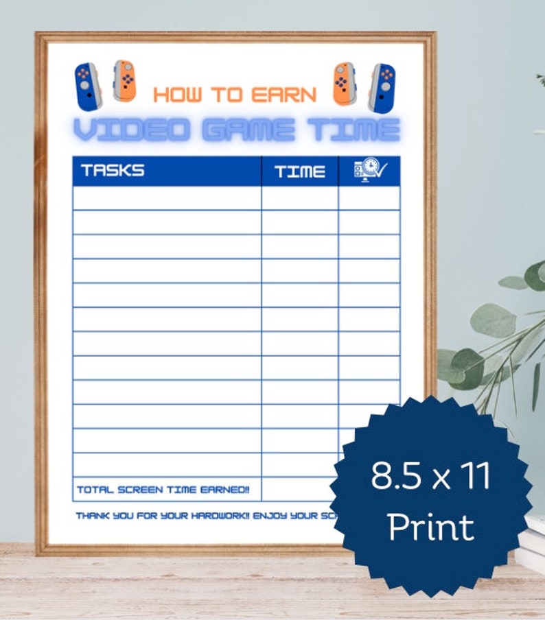 Editable Video Game Time Chart Screen Time Checklist Screen - Etsy