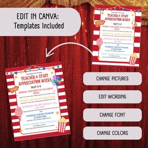 Circus Teacher Appreciation Week Schedule: Editable Carnival Signs ...