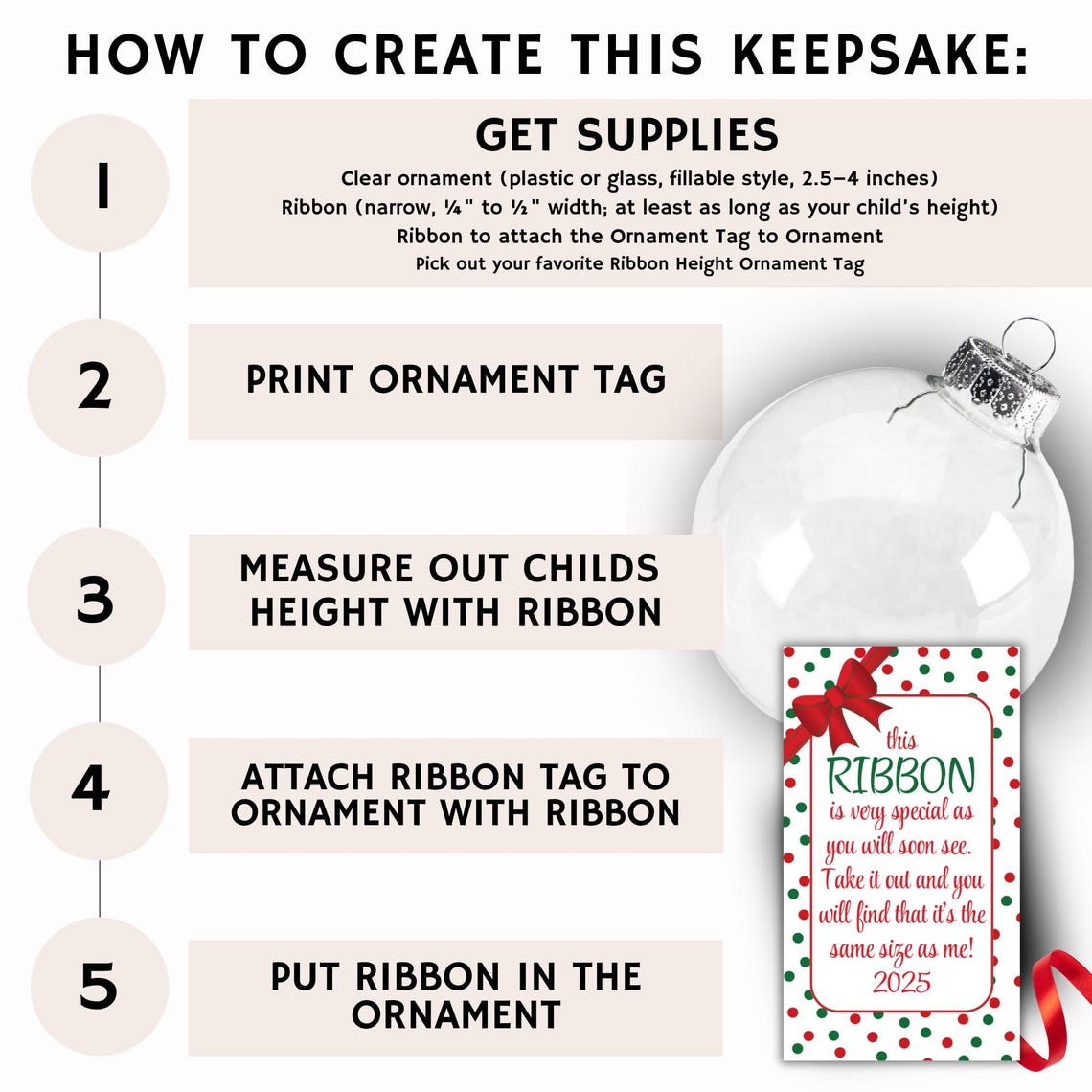 Height Keepsake Ornament Tag: Ribbon Growth Tracker - Etsy
