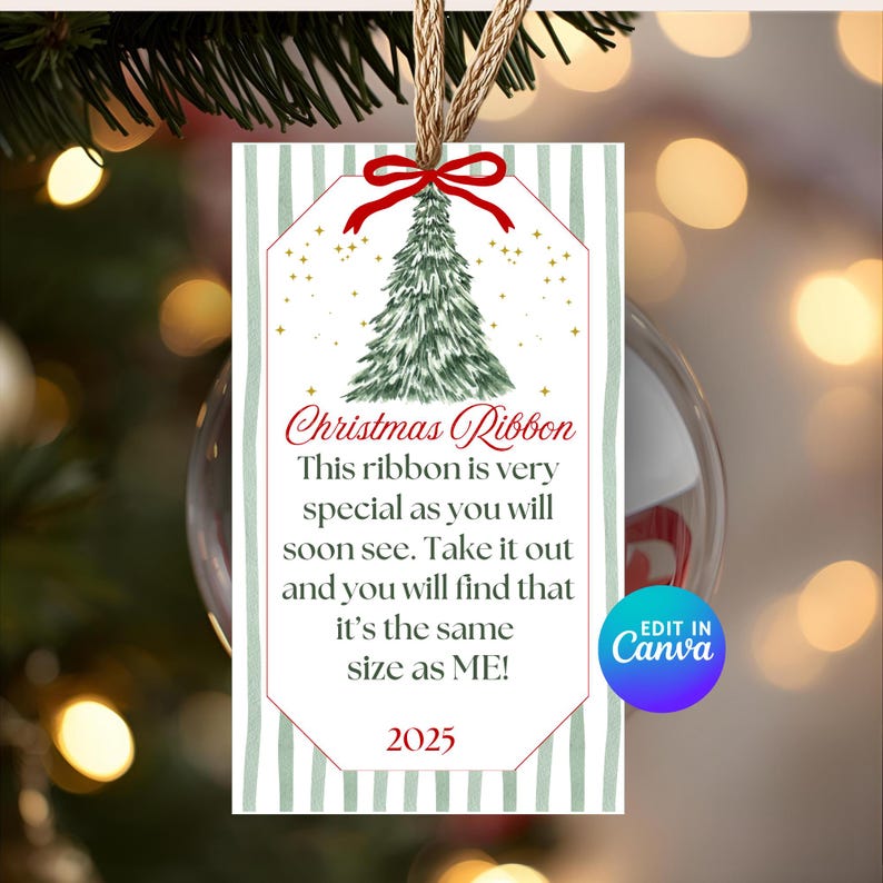 Editable Christmas Ornament Tag: Ribbon Height Keepsake (digital ...