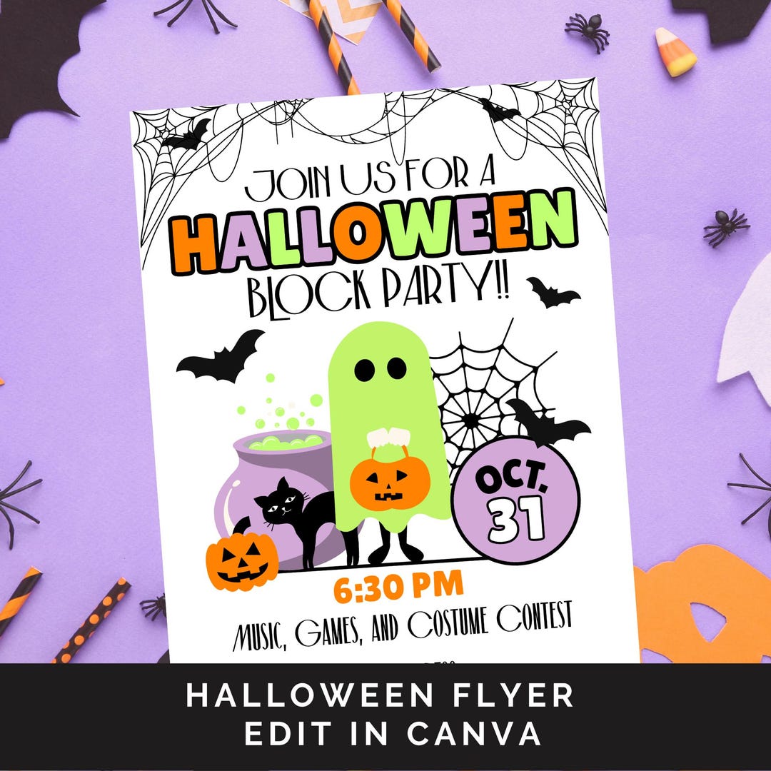 Halloween Block Party Flyer: Editable Canva Template (digital Download ...