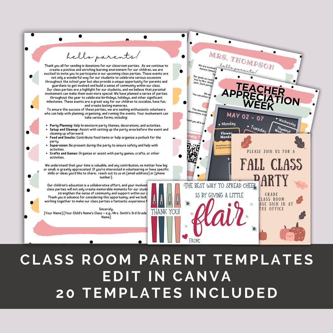 Editable Classroom Parent Bundle: 20 Canva Templates (digital Download ...