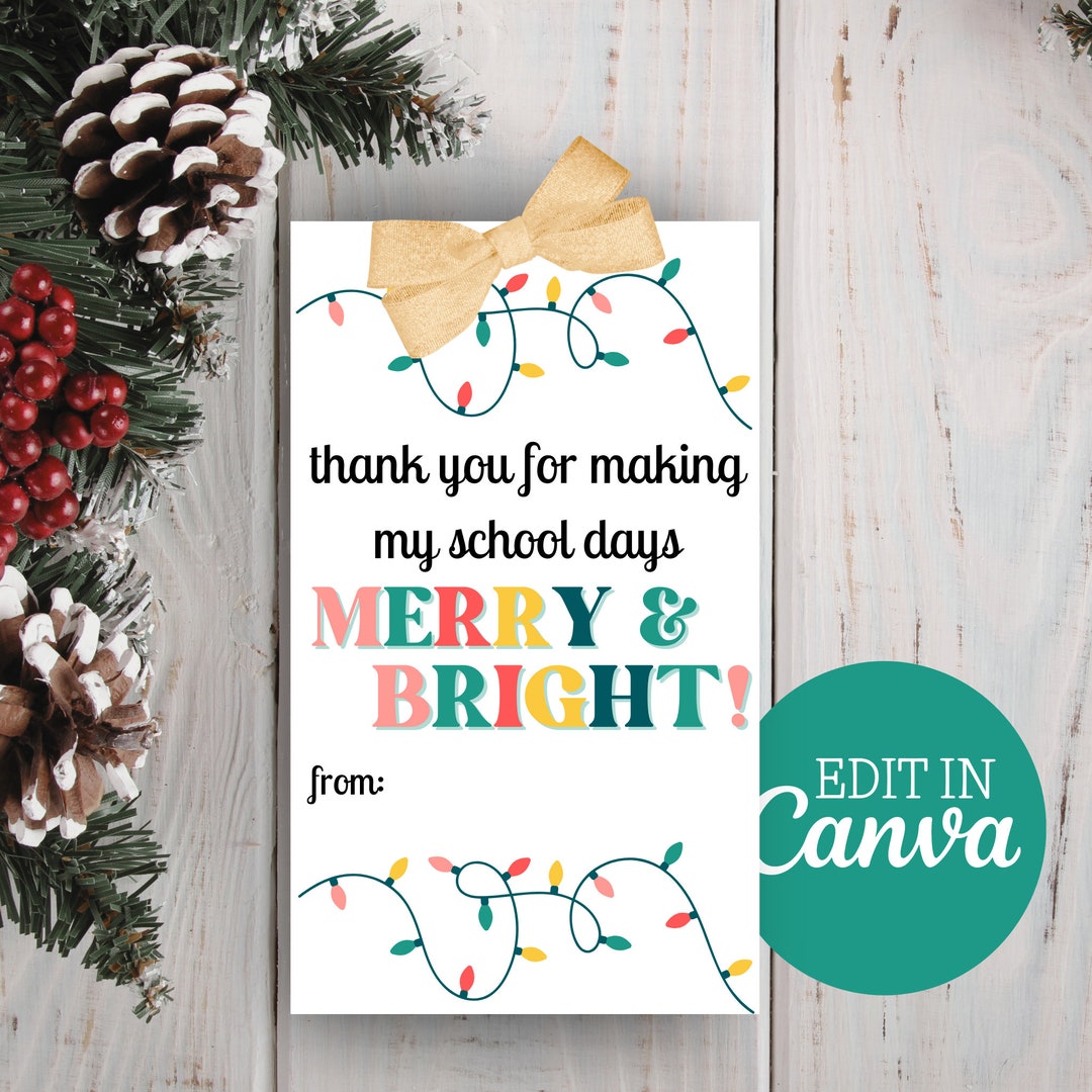 Editable Christmas Teacher Gift Tags, Holiday Thank You (digital ...
