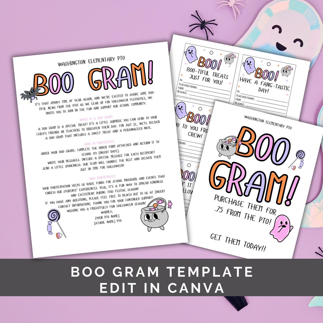 Halloween Boo Gram Flyer Templates: School Fundraiser (canva Editable ...