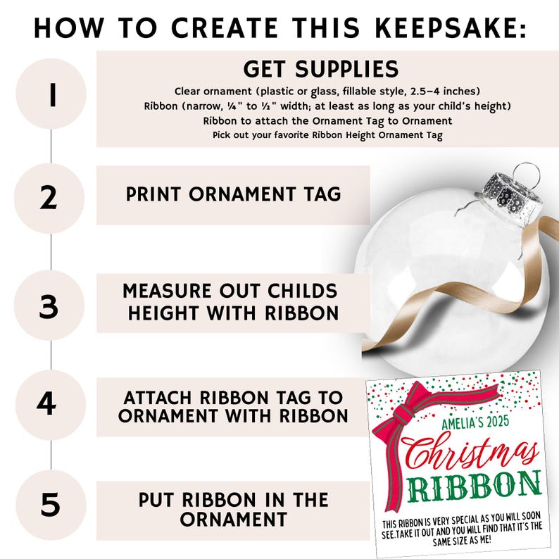 Editable Christmas Ornament Tag: Ribbon Height Keepsake (canva Template ...
