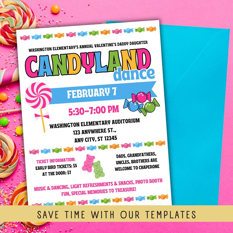 Editable Candyland Dance Flyer: Spring Fling Invitation (canva Template ...