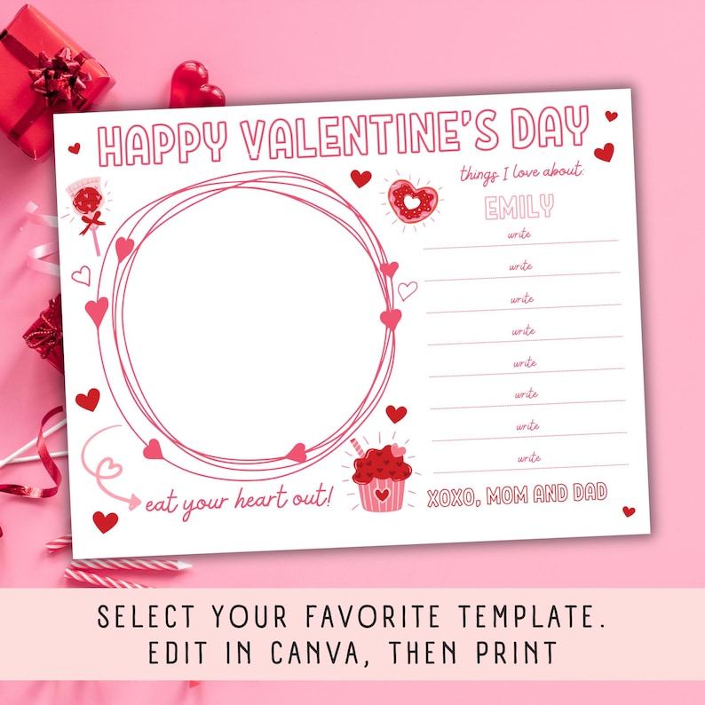 Editable Valentine's Day Placemat: Personalized Kids Activity Mat ...