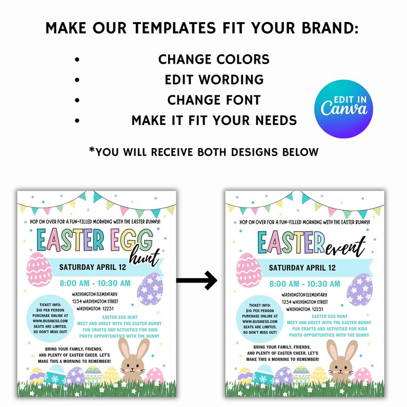 Editable Easter Egg Hunt Flyer: Church, PTO, Community Event (canva ...
