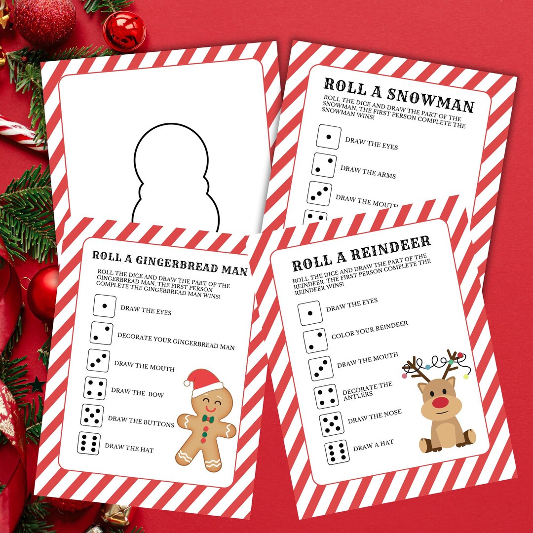 Roll a Snowman, Gingerbread Man, Reindeer Dice Game (digital Download ...