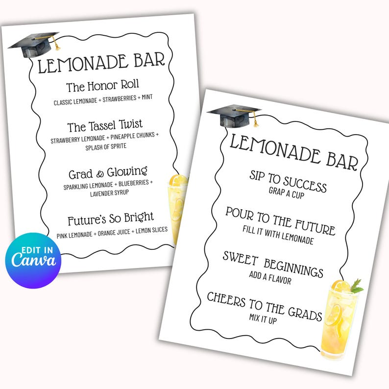 Graduation Lemonade Bar Sign: Editable Canva Template (PDF & PNG) - Etsy