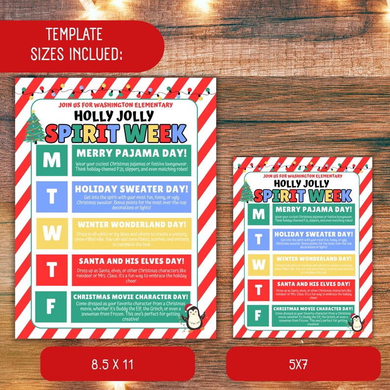 Christmas School Spirit Week Template: Editable Canva Flyer (8.5x11 ...