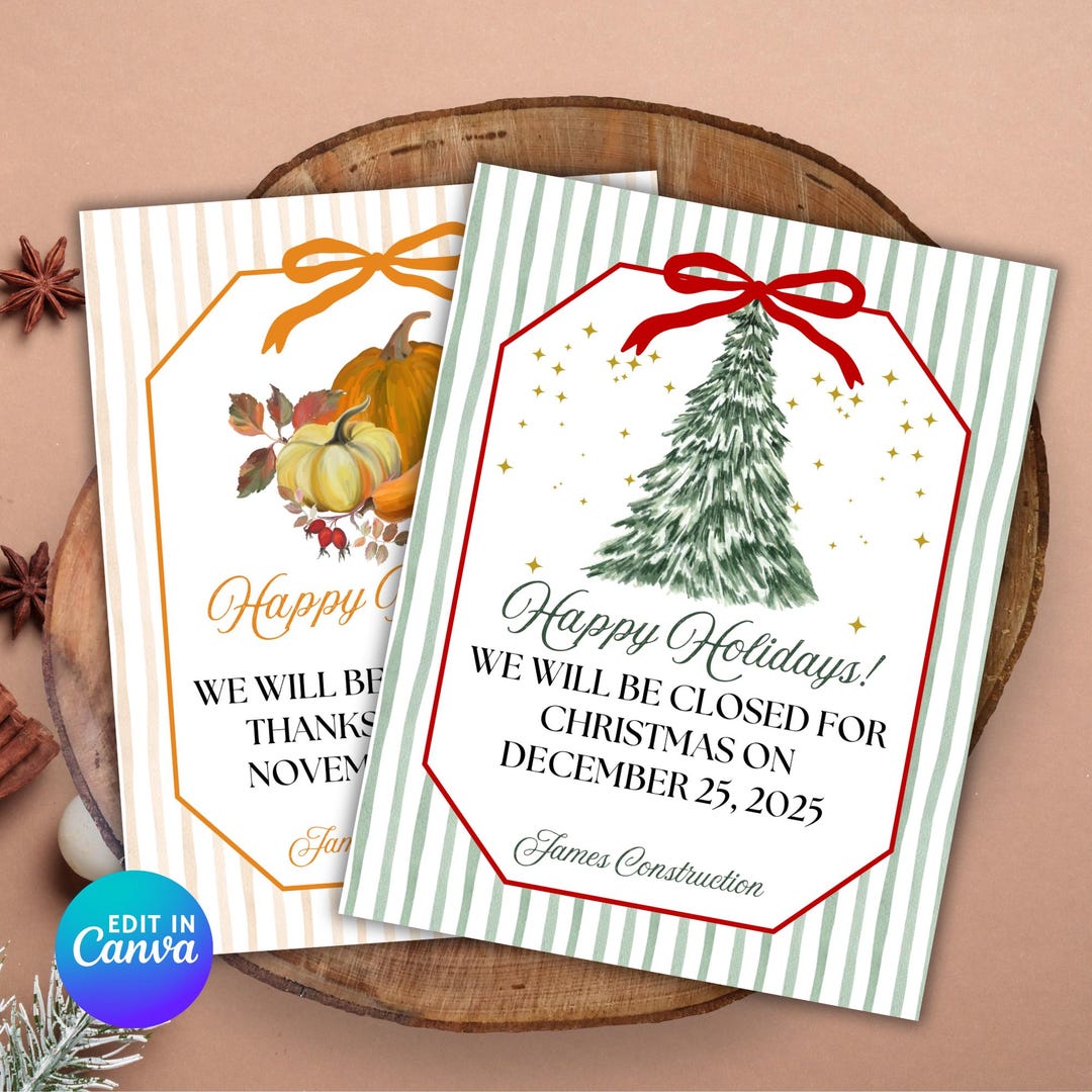 Thanksgiving and Christmas Closed Sign Editable Canva Template - Etsy